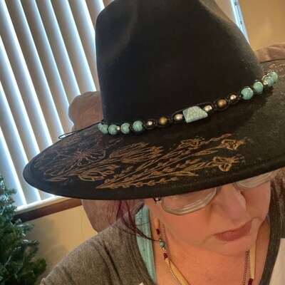 Imogen: Floral Horseshoe. Made to Order Handcrafted Burned Wide Brim Hat. Burned Hat, Cowboy Hat ...
