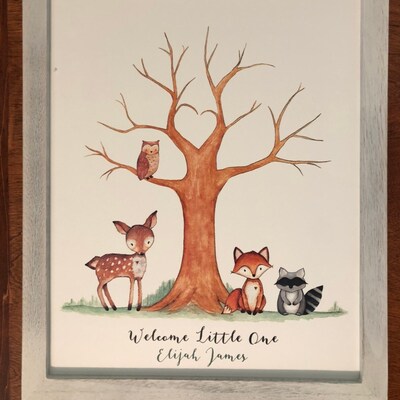 Woodland Animals Baby Shower Fingerprint Tree Guestbook Sign, Forest ...