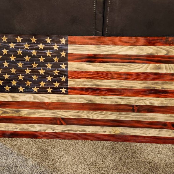 Red White and Blue Rustic American Flag, Wood Flag, Rustic Decor ...
