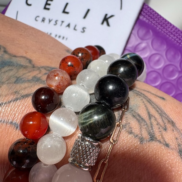 Blue Tiger Eye, Honey Calcite, Coral Jade Bracelet Natural Stones 10mm ...