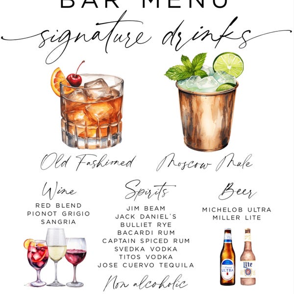 Signature Drink Sign, Bar Menu Template, Minimalist Printable Bar Menu ...