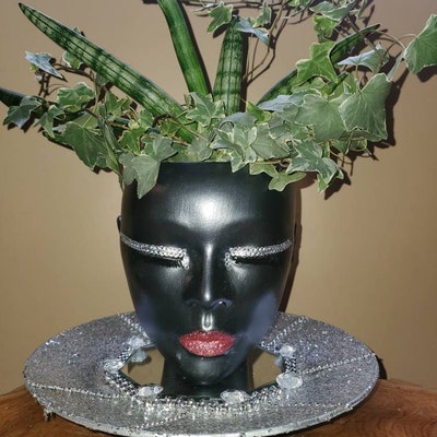 Head Planter gold Metallic Female Pot Face Vase Wall Hang Table ...