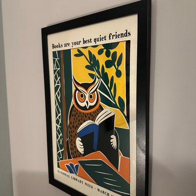 1997 BOOK READING POSTER Library Cat Books Lover Teacher Gift Idea Mid ...