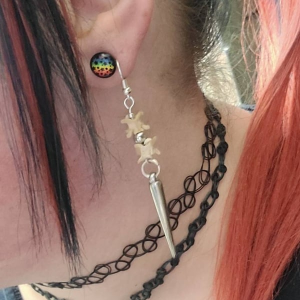 Silver Spike Snake Bone Earrings, Real Bone Jewelry, Snake Vertebrae ...