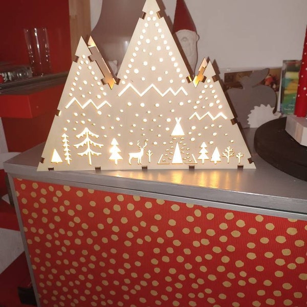 Scandinavian Mountain Led Night Light Lamp Laser Cut Bedside Table Lamp ...