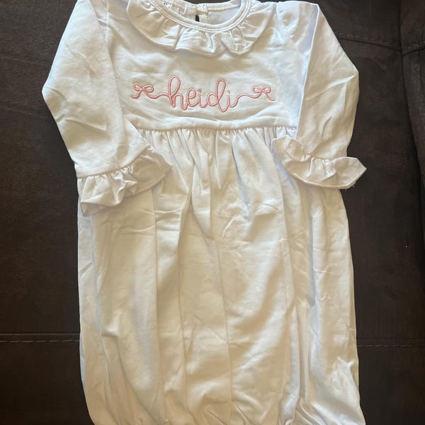 Monogram Baby Girl Gown Set, Infant Gown Bib Burp Cloth Set, Baby Gown ...