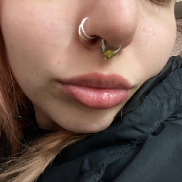 Sterling Silver Textured Double Hoop Nose Ring | Double Nose Ring Hoop ...