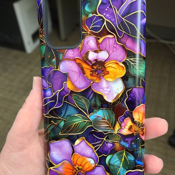 Artisan Stained Glass Orchid Phone Case iPhone 16 15 14 13 12 11 Pro ...
