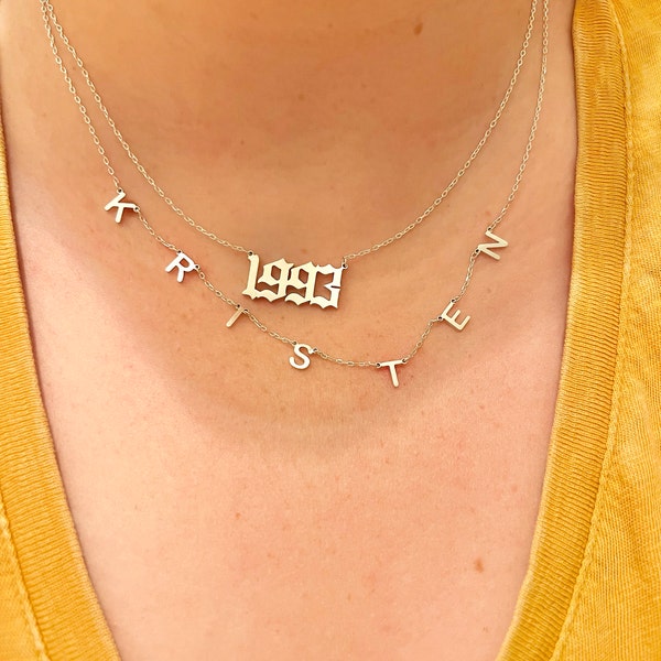 Year Necklace • Custom Number Necklace • Custom Name Necklace • Gothic ...