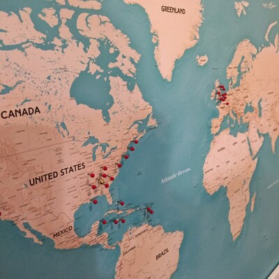 Push Pin World Map Framed Turquoise World Map World Map Push Pin Travel ...