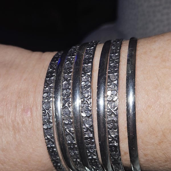 Solid Silver Bangle, Set of 8 Bangle, Silver Bangle, Handmade Bangle, Women Bangle, Wide Boho ...