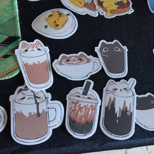 Coffee Cup Cat Sticker Set Cute Cat Sticker Waterproof Durable Stickers ...