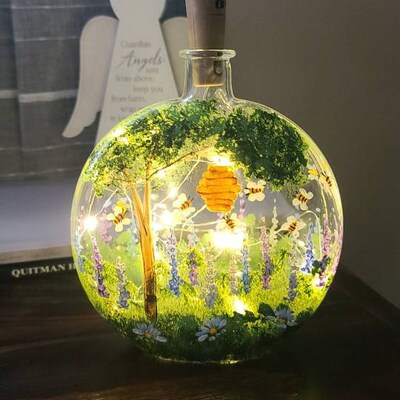 Glass Block Light Lamp-birch and Fur Tree Forrest - Etsy