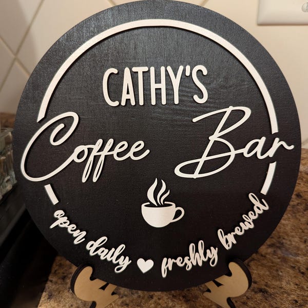 Custom Coffee Bar Sign, Personalized Gift, Circle Cafe Name Sign ...