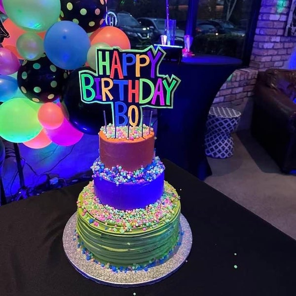 Glow Party Cake Topper, Colorful Neon Birthday Cake, Personalized ...