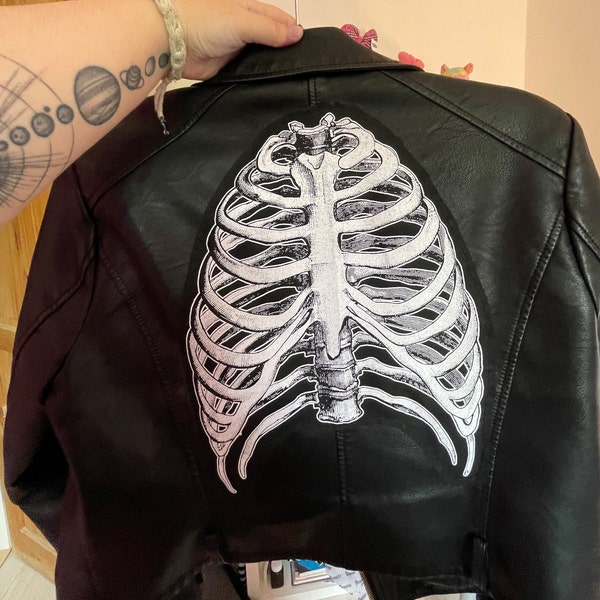 Rib Cage Back Patch: Screen Printed Backpatch | Cotton Sew on Patch for Jacket, Jeans | Goth ...