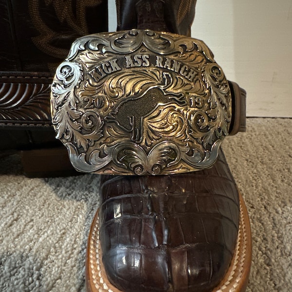 Trophy Western Belt Buckle - Custom Made - German Silver - Hand ...