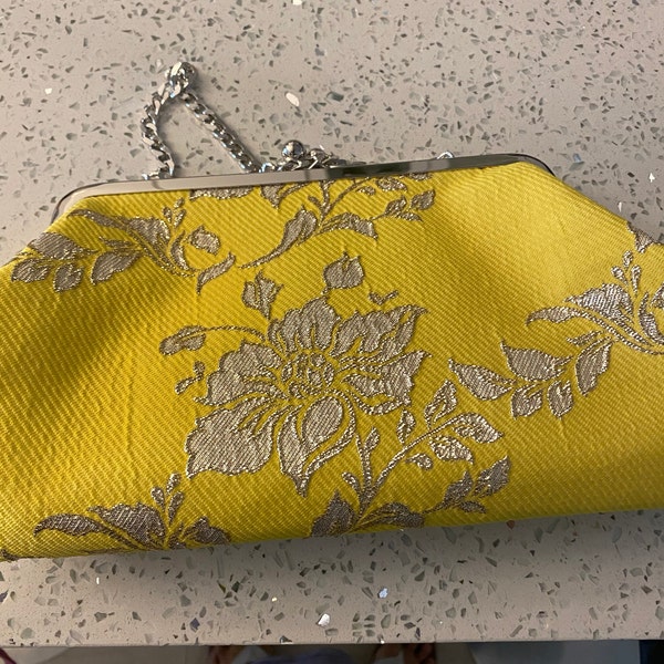 Yellow Evening Clutch Bag, Frame Clutch Handbag, Sparkle Glitter Extra ...