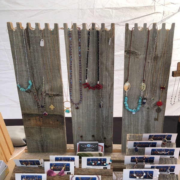 Multi-necklace Display in Weathered Wood With 3 Easels - Wind-resistant ...