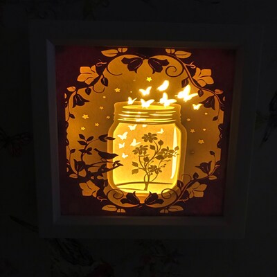 Flower Jar Shadow Box SVG Template, Fairytale Butterflies Papercut ...