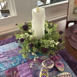 Cream Hops Purple Flowers and Berries Pillar Candle Ring - Etsy