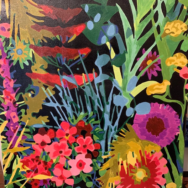Abstract Flowers PAINT by NUMBER Kit for Adults ,garden Bouquet Plants ...