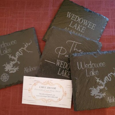 Personalized Custom Engraved Lake Black Slate Coaster Set of 2/set of 4 ...