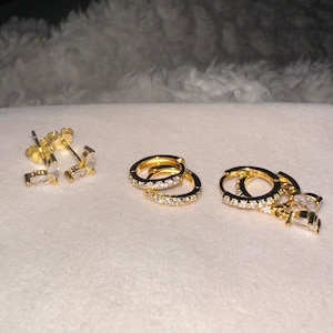 Colourful Gold Earring Stack Set Gold Link Hoop Ear Stack Set Triple ...