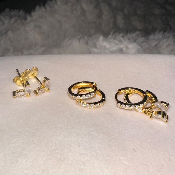 Everyday Gold Earring Stack Set, Sterling Silver Earring Set, Stacking ...