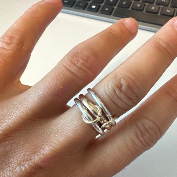 Two-tone Connected Rings: 14KGF Gold and Sterling Silver Stacking Ring ...