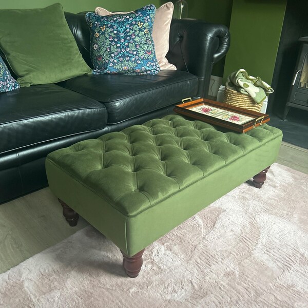 Navy Harris Tweed BC1 Queen Anne Stool Chesterfield Footstool Under ...