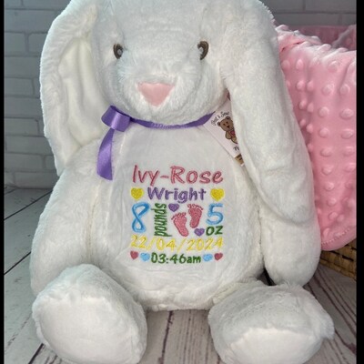 Personalised Embroidered Bunny Rabbit Teddy Bear Soft Toy, New Baby ...