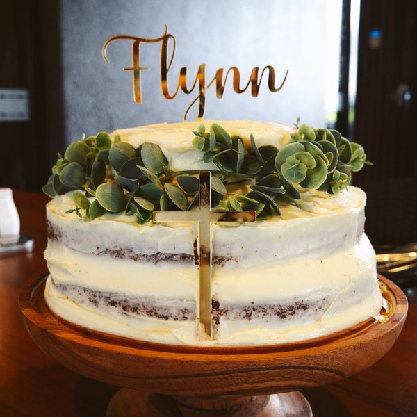 Christening Cake Topper - Name Cake Topper With Separate Cross Cake ...