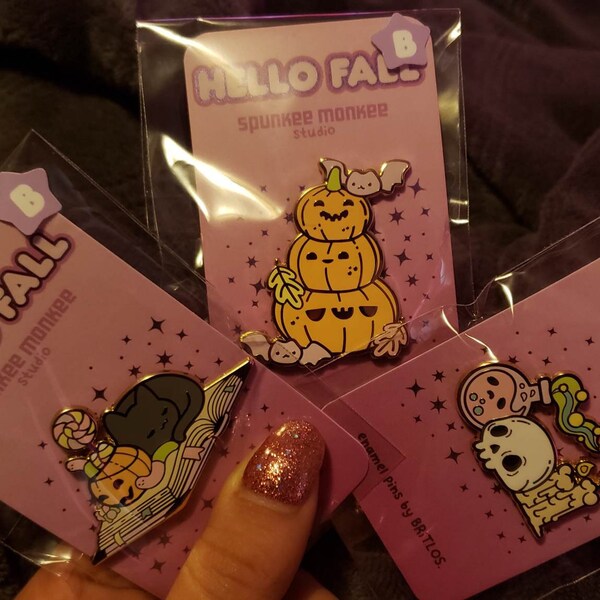 Pumpkin Stack N Bats Pin | Kawaii Pastel Halloween Pin | Hard Enamel ...