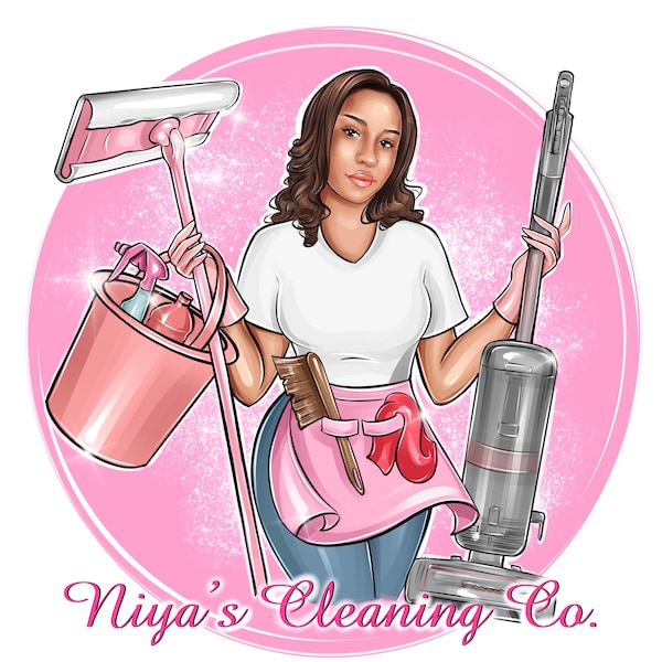 Cleaning Business Logo, Cartoon Portrait, Cleaning Service Logo, Office ...