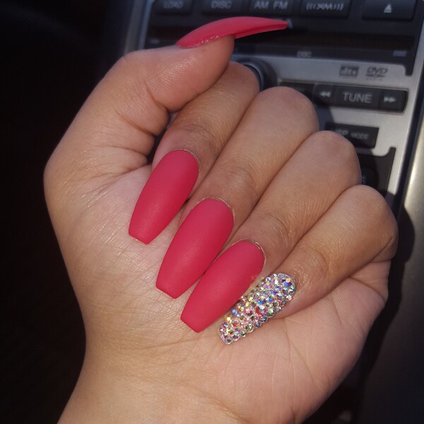 Candy Apple | READY TO SHIP | Matte Nails |coffin Nails | Fake Nails ...