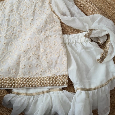 Ivory Garara Set Baby White Dress Gift for Daughter Traditional Indian ...