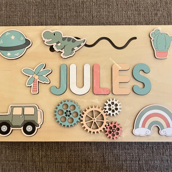 Personalized Wooden Busy Board Name Puzzle, First Birthday Gifts for ...
