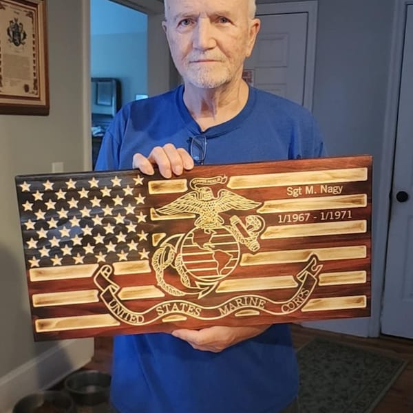 Classic United States Marine Corps EGA Flag Custom Made From Pine Wood ...