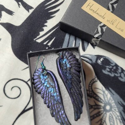 Golddust Raven Crow Black Wings Earrings Gothic Elven Angel Fallen ...