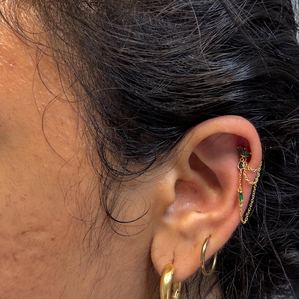 Dainty Triple Chain Pink Ruby CZ Helix Piercing, Cartilage Piercing 20g ...
