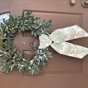 Monogram Floral Chinoiserie Wreath Sash for Front Door, Personalized ...