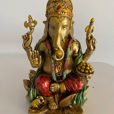 Ganesha Statue, 18 CM Copper Finish Lord Ganesh Idol on Louts, Ganapati ...