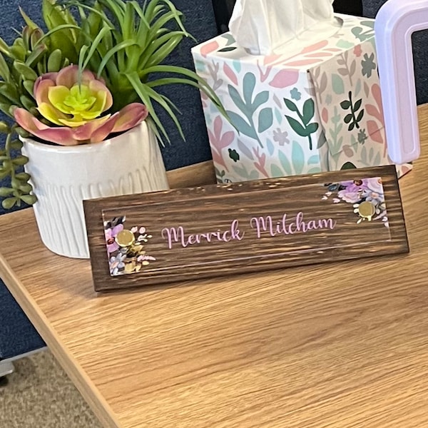 Floral Design Custom Office Desk Name Plate - Etsy