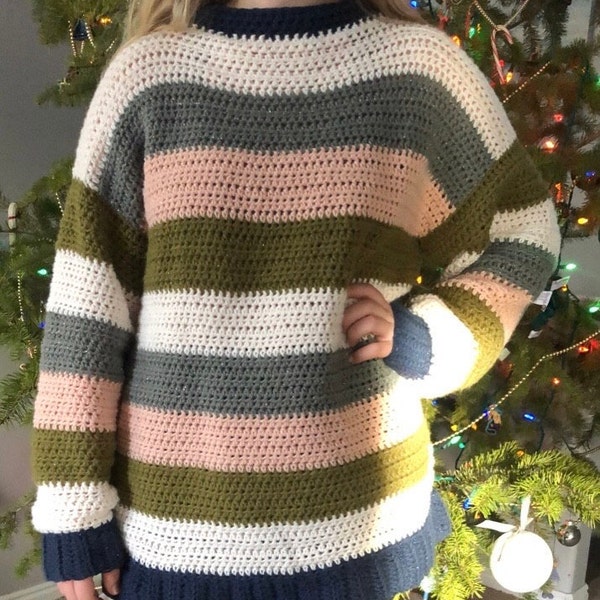 PDF Crochet Pattern for the Retro Stripes Sweater - Pullover - Megmade ...