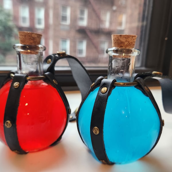 Leather and Glass Potion Bottle With Lanyard Hook - Etsy