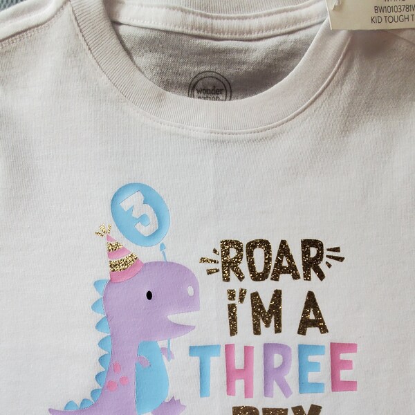 Girl Three Rex Dinosaur Svg,roar I'm Three Pink Birthday (digital ...
