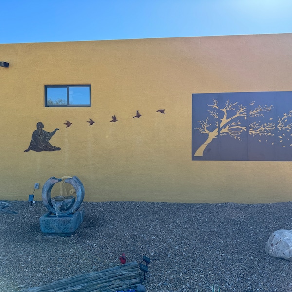 Metal Privacy Panel Set, Windy Tree, Decorative Panels, Outdoor Garden ...