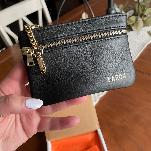 Small Pouch With Chain, Leather Pouch, Double Zipper Pouch,keychain ...