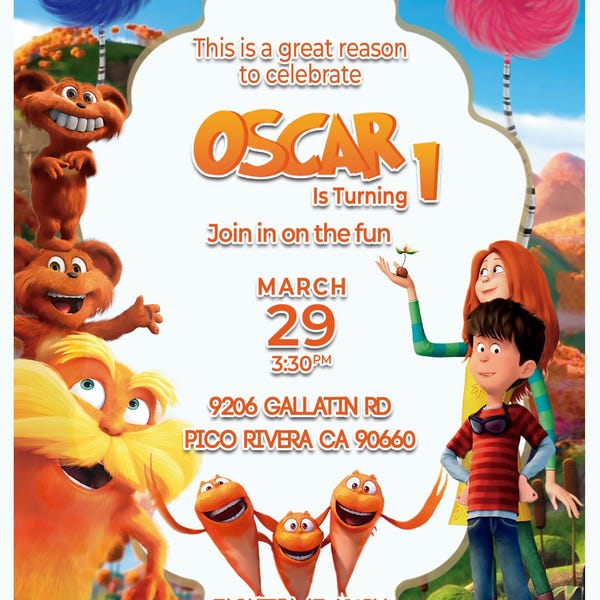 The Lorax the Birthday Digital Invitation, Perfect to Send by Wathsaap ...